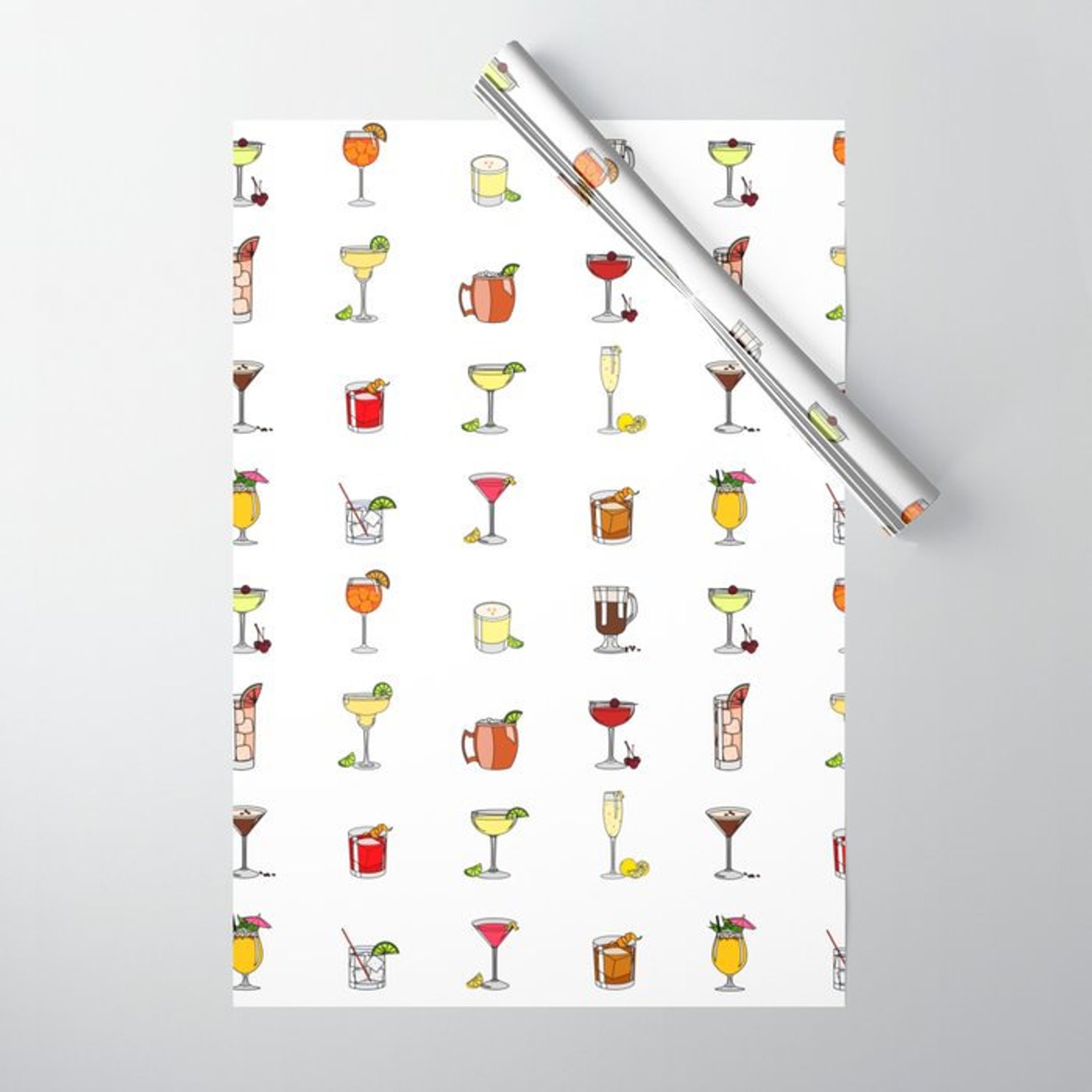 Classic Cocktails Wrapping Paper Sheets Set of 5 Drinking | Etsy