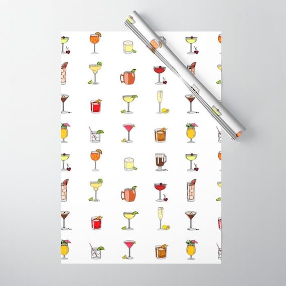 Classic Cocktails Wrapping Paper Sheets Set of 5 Drinking | Etsy