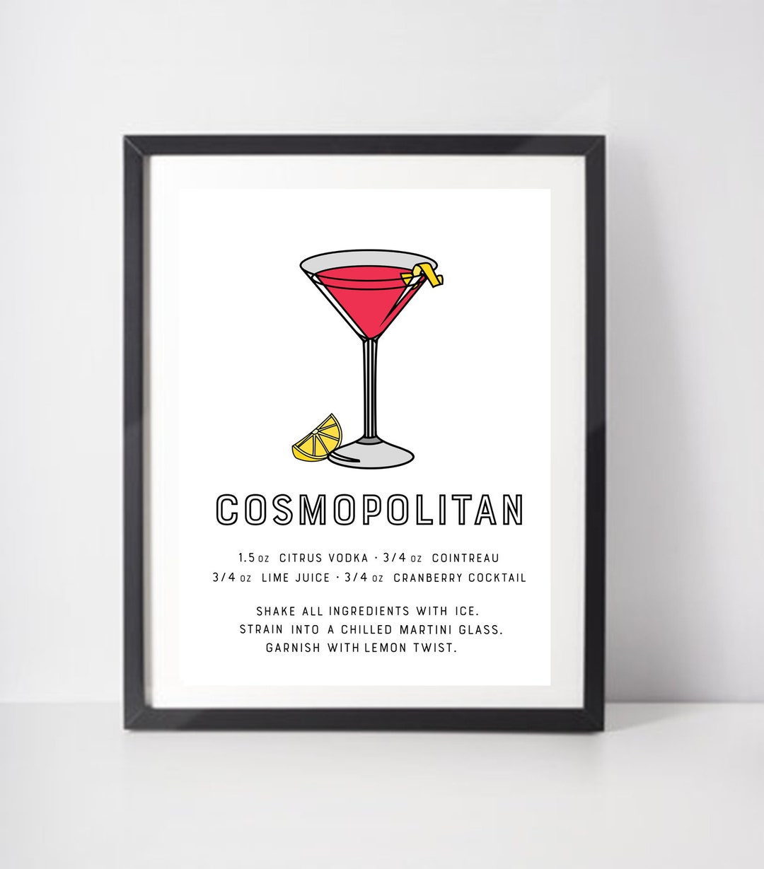 Cosmopolitan Cocktail Print Art Poster With Classic Cosmo Cocktail ...