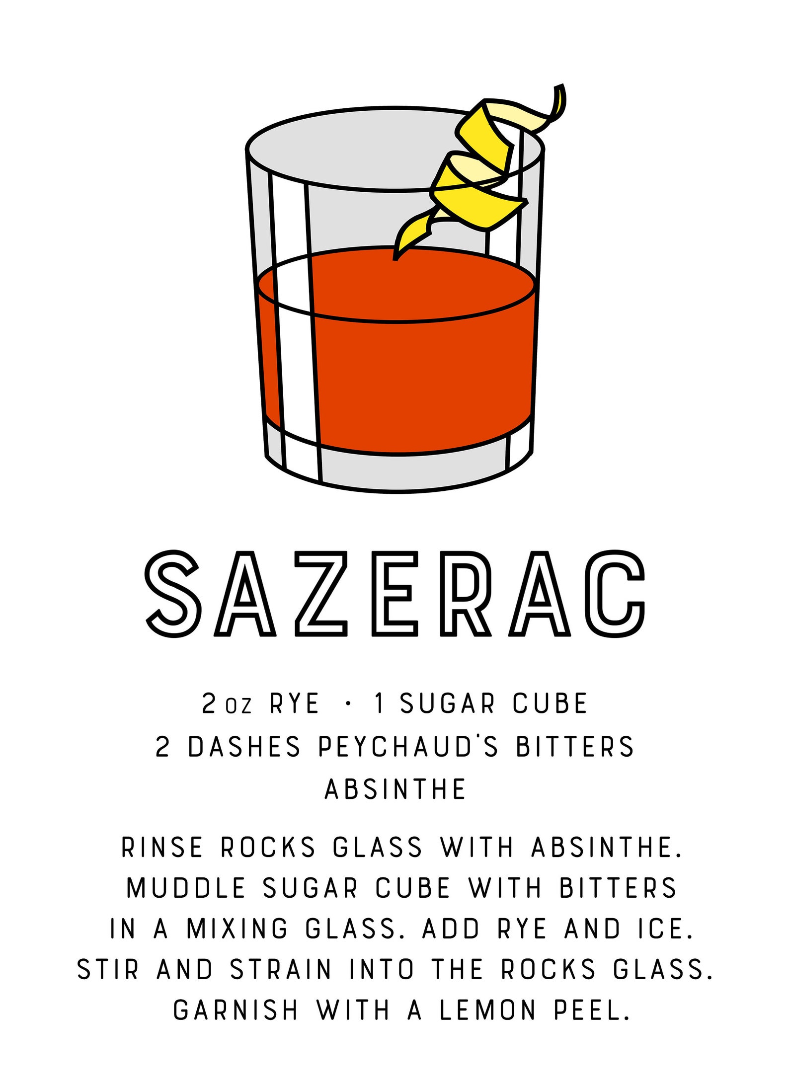 Sazerac Cocktail Poster Art Print With Classic Cocktail - Etsy