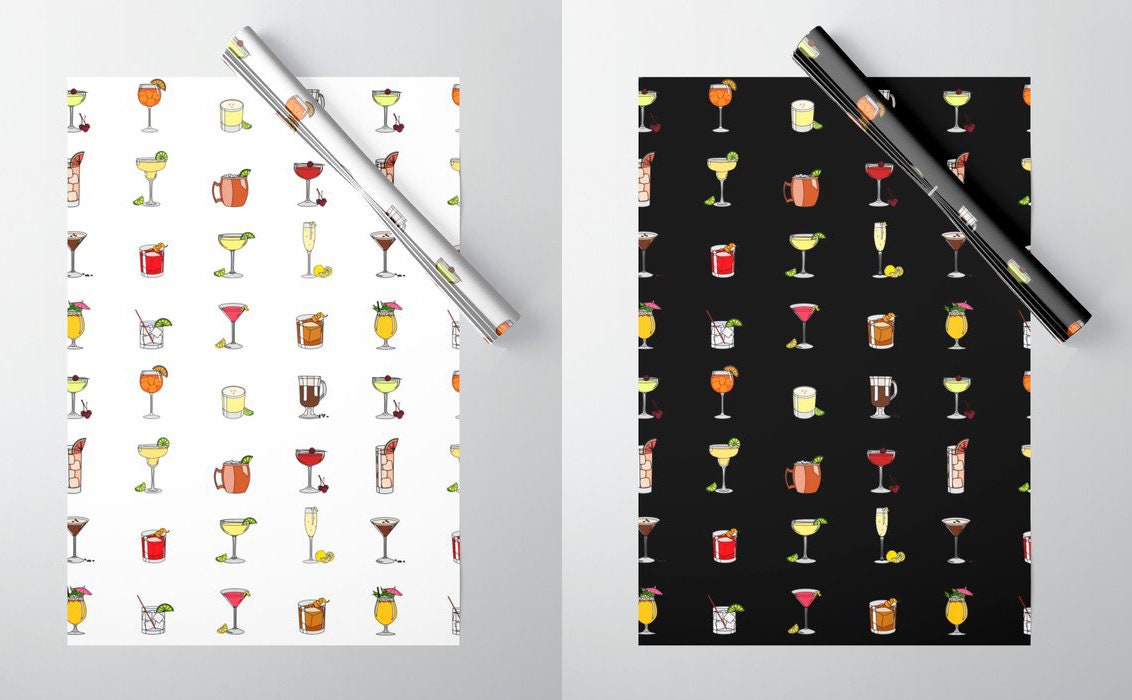 Classic Cocktails Wrapping Paper Sheets Set of 5 Drinking | Etsy