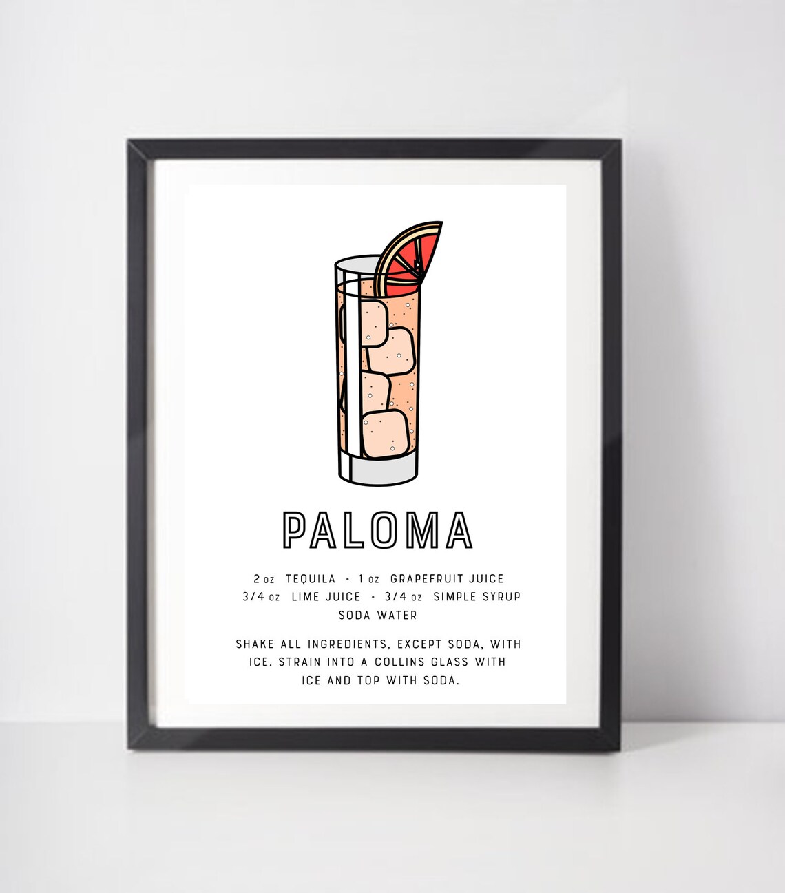 Paloma Cocktail Print Art Poster. Drinks Print for Kitchen Wall Art ...