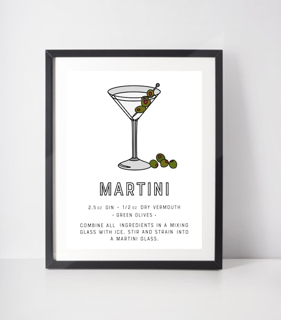 Martini Cocktail Print Art Poster With Classic Cocktail - Etsy