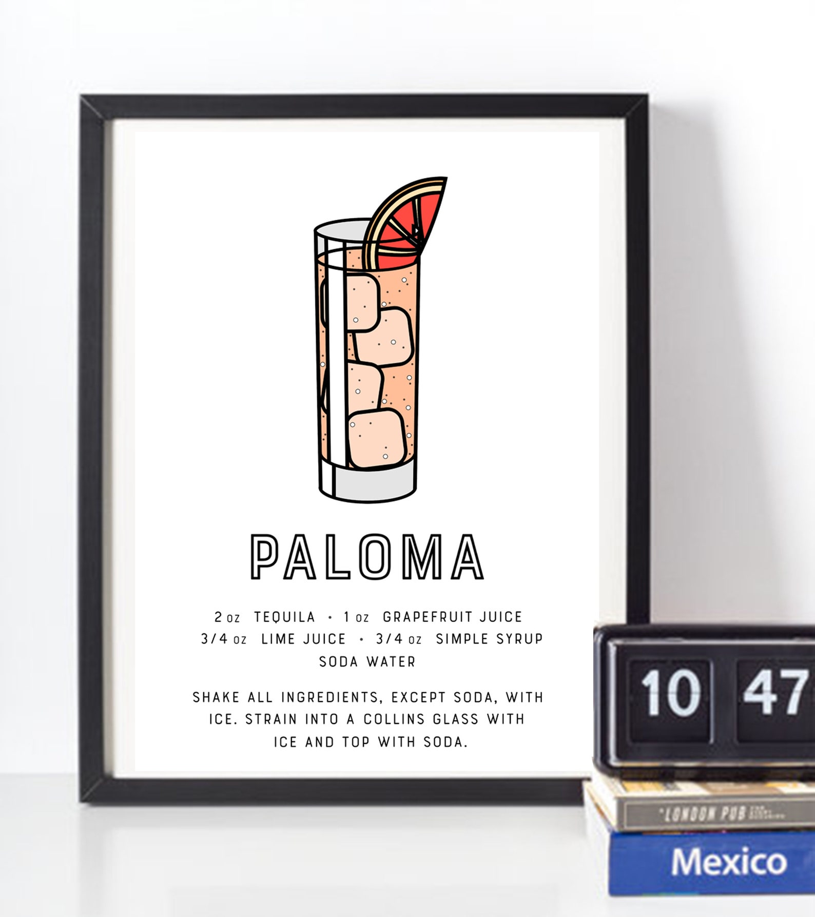 Paloma Cocktail Print Art Poster. Drinks Print for Kitchen Wall Art ...