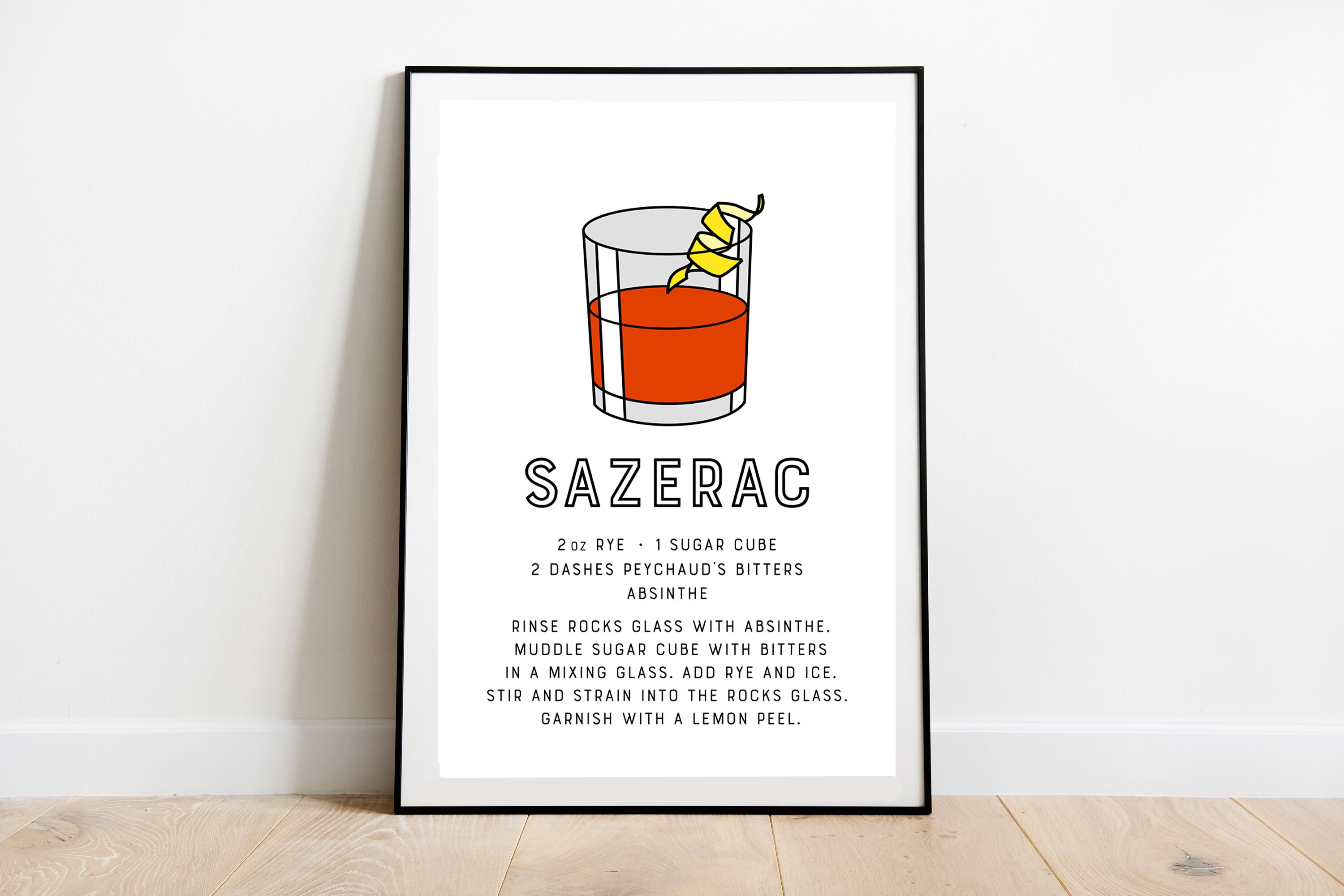 Sazerac Cocktail Poster Art Print With Classic Cocktail | Etsy