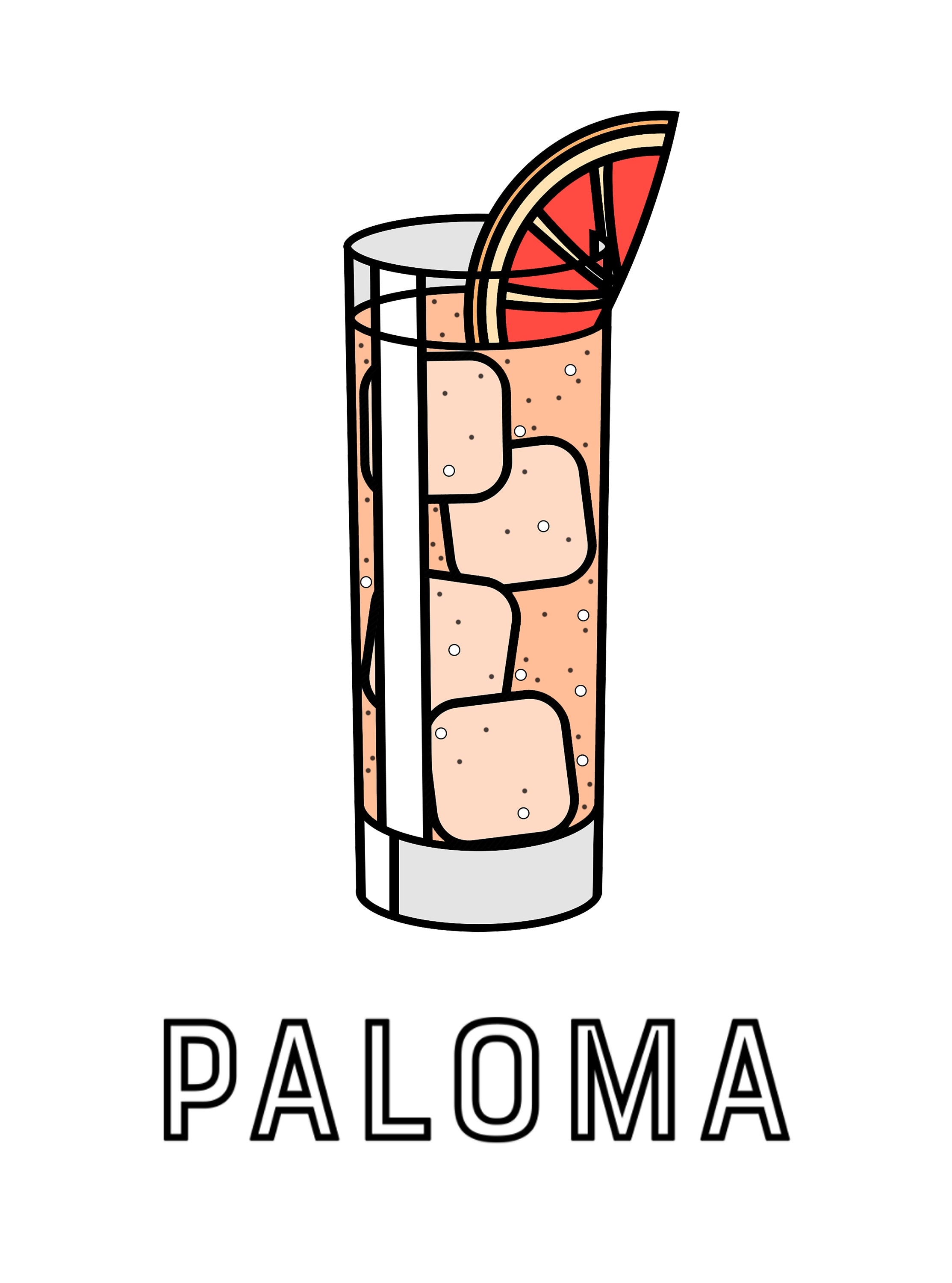 Paloma Cocktail Print - Classic Cocktails Recipe Poster - Bartender How ...