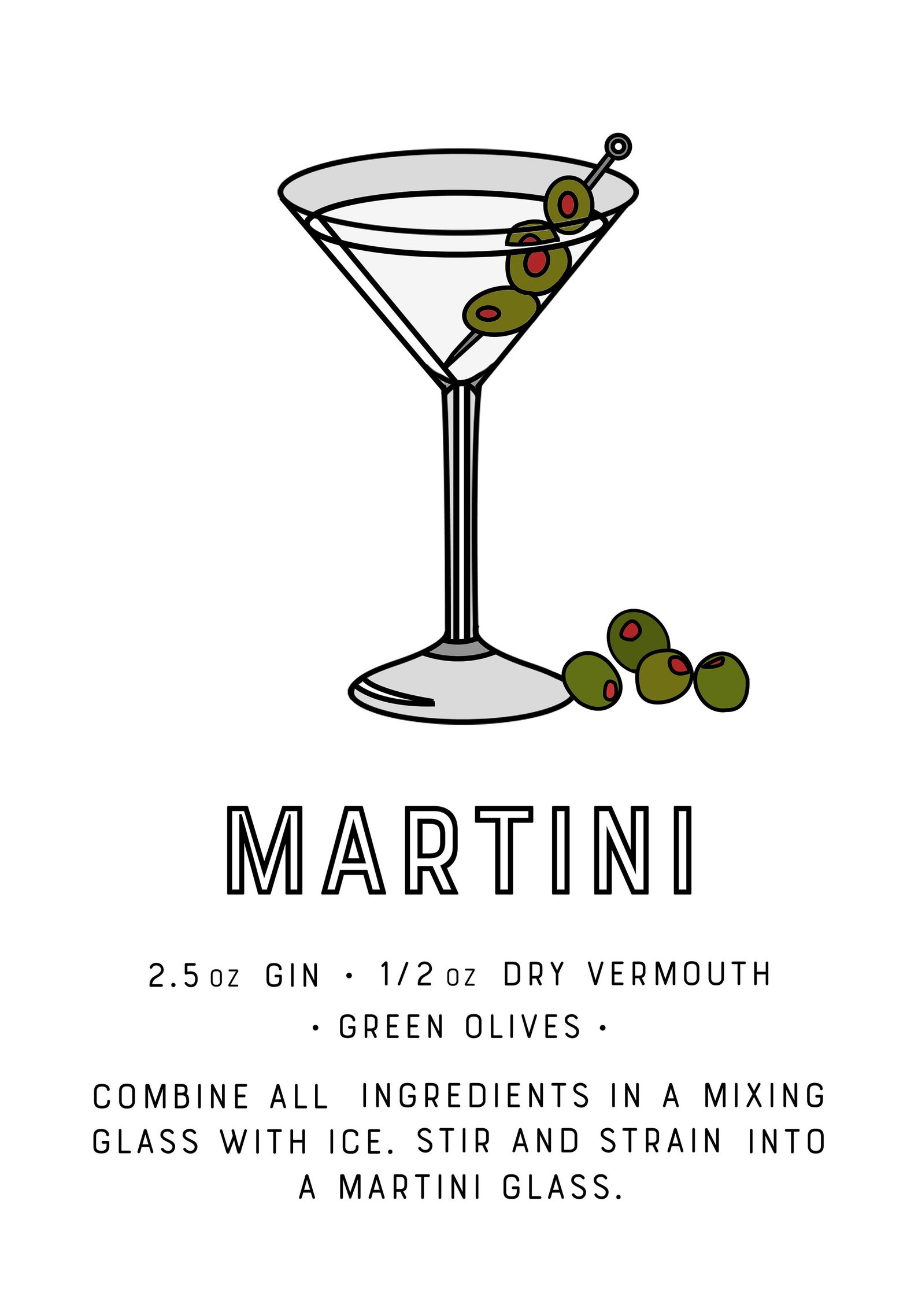 Martini Cocktail Print Art Poster With Classic Cocktail - Etsy