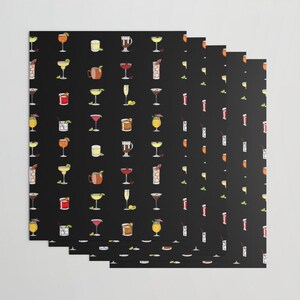 Classic Cocktails Wrapping Paper Sheets Set of 5 - Alcohol Drinking ...
