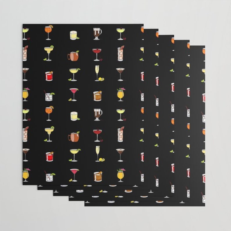 Classic Cocktails Wrapping Paper Sheets Set of 5 Alcohol - Etsy