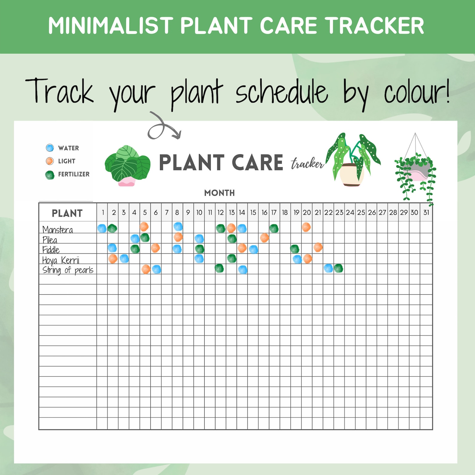 Minimalist Plant Care Tracker, Plant Planner, Watering Log, Plant Water ...