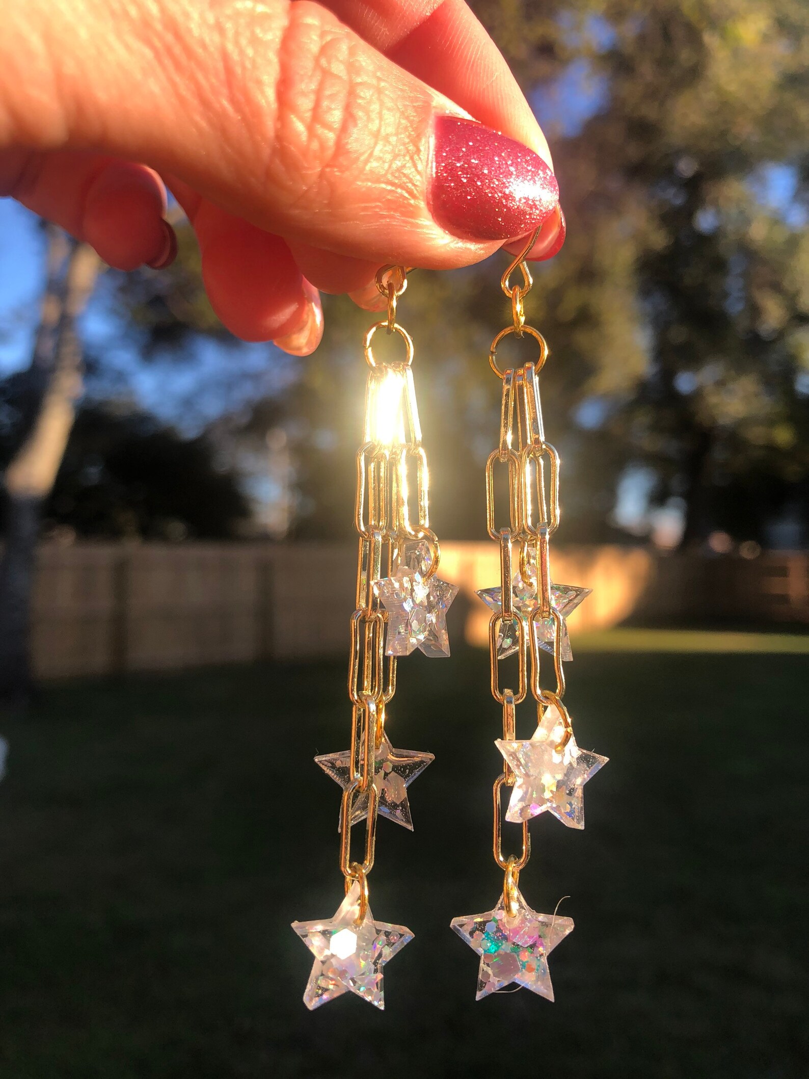 Dangling Star Earrings on Gold-filled Paperclip Chain - Etsy