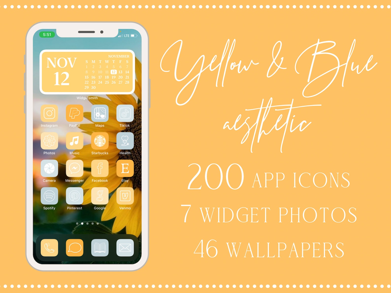 Yellow and Blue App Icons 200 iPhone App Icons iOS 14 - Etsy