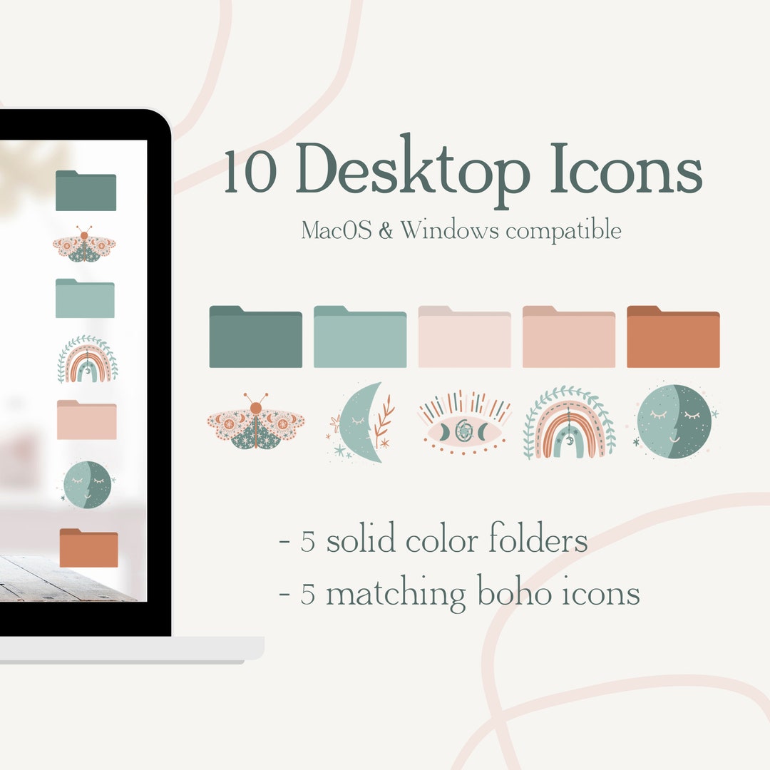 Aesthetic Boho Desktop Folder Icons, Mac + Windows Folders Icon, Boho ...