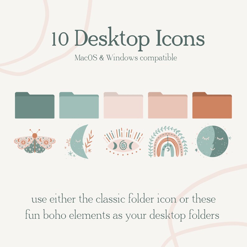 Aesthetic Boho Desktop Folder Icons, Mac + Windows Folders Icon, Boho ...