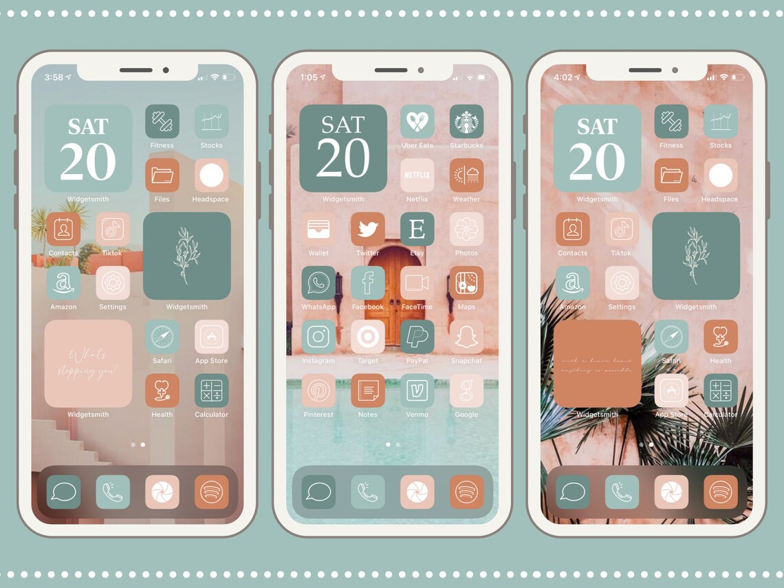 Peach and Teal App Icons 52 iPhone iOS 14 Aesthetic App Icon | Etsy