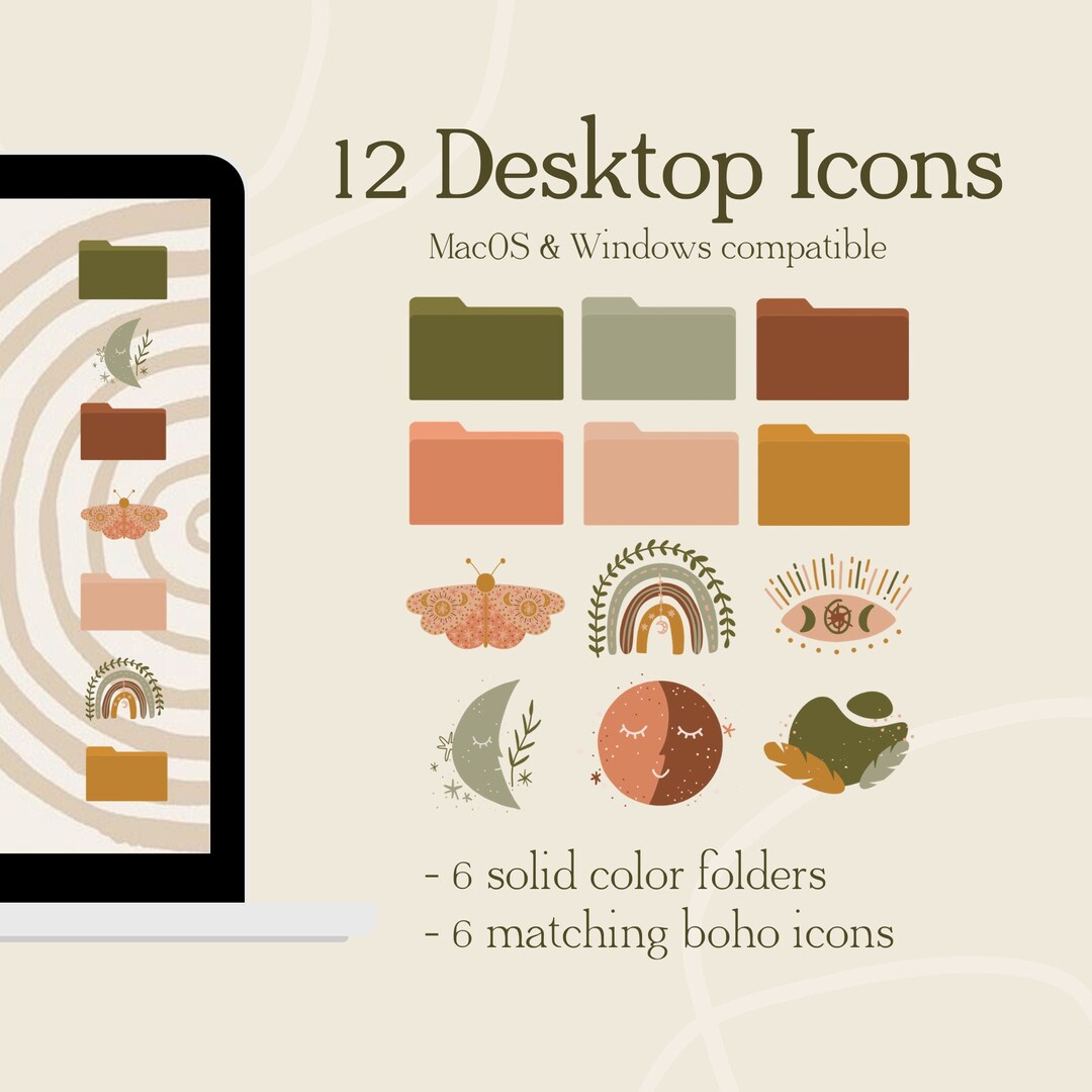 Aesthetic Earthy Boho Desktop Folder Icons, Mac + Windows Folders Icon ...