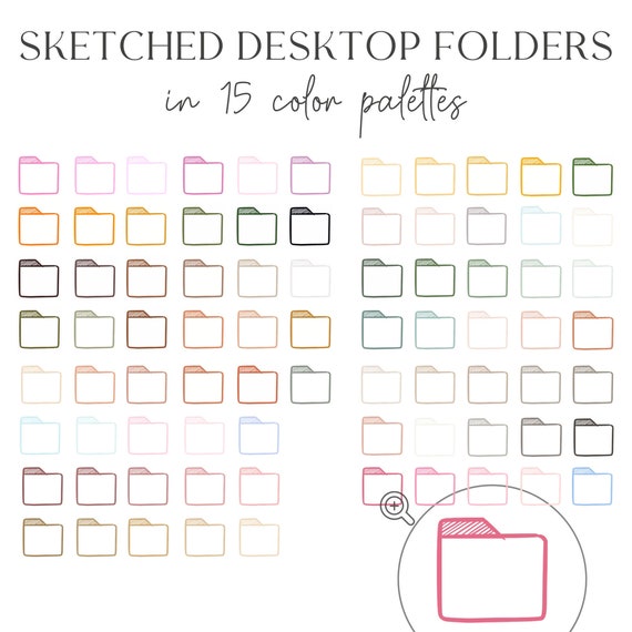 Sketched Desktop Folder Icons Bundle Mac Windows Folders | Etsy