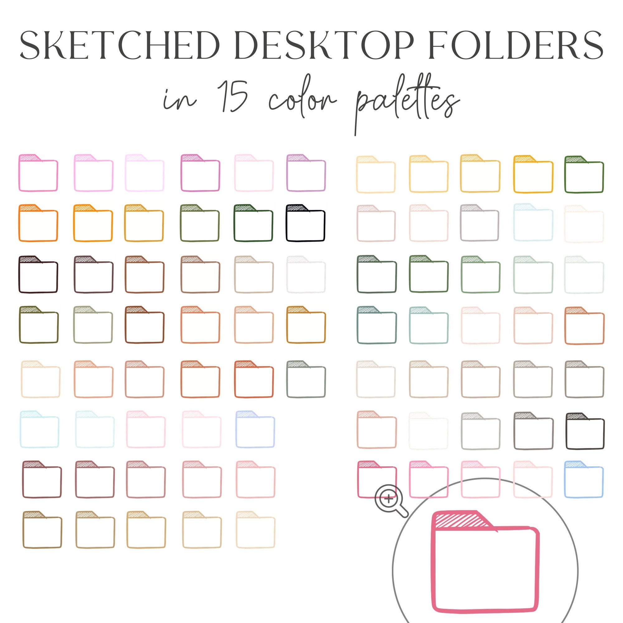 Sketched Desktop Folder Icons Bundle, Mac Windows Folders Icon ...
