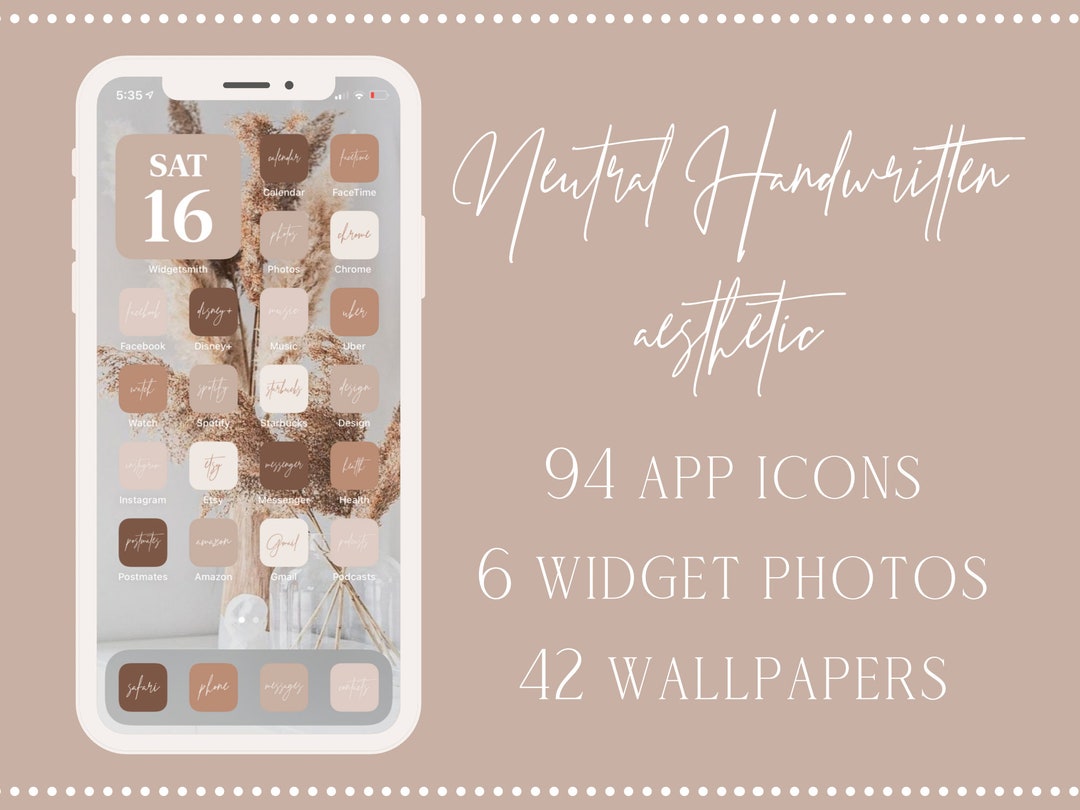 Neutral Handwritten App Icons, 94 iPhone App Icons Ios 14 Aesthetic ...