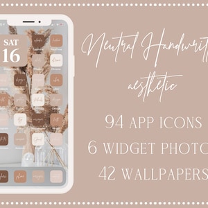 Neutral Handwritten App Icons, 94 iPhone App Icons Ios 14 Aesthetic ...