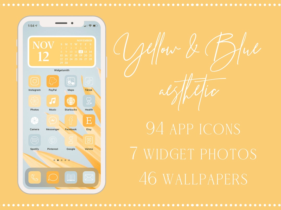 Yellow and Blue App Icons, 94 iPhone App Icons Ios 14 Aesthetic, Yellow ...