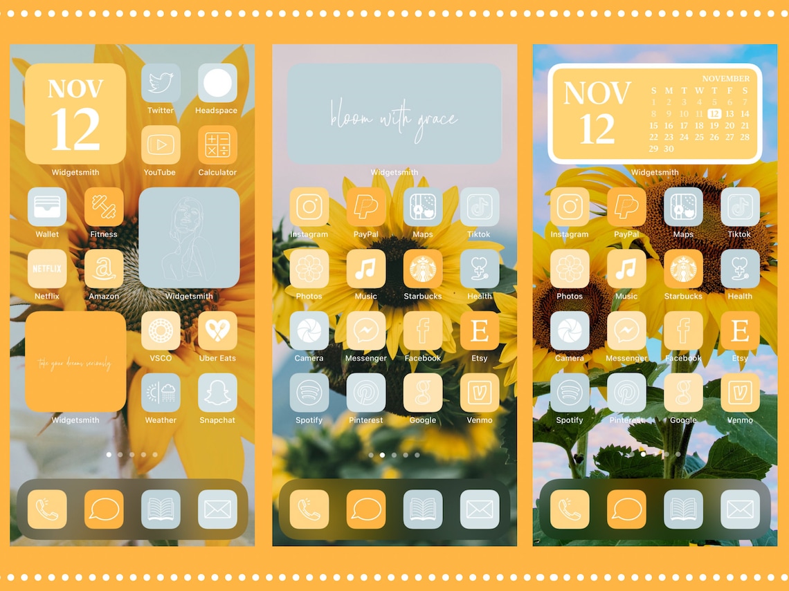 Yellow And Blue Ios App Icons 52 Iphone Ios 14 Aesthetic App Etsy
