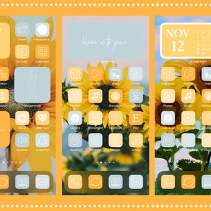 Yellow and Blue Ios App Icons, 52 iPhone Ios 14 Aesthetic App Icon Set ...