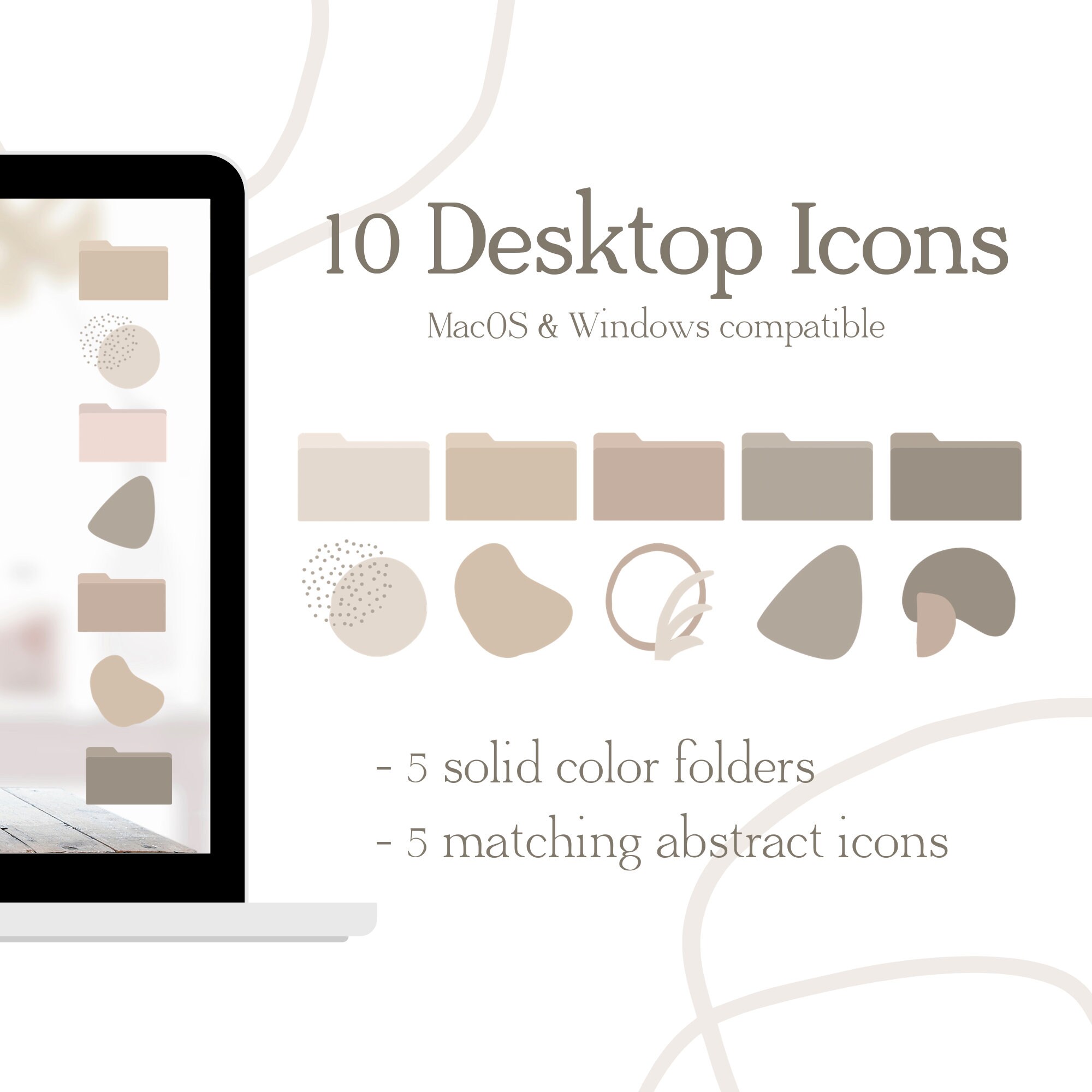 Buy Aesthetic Neutral Beige Desktop Folder Icons, Mac Windows Folders ...