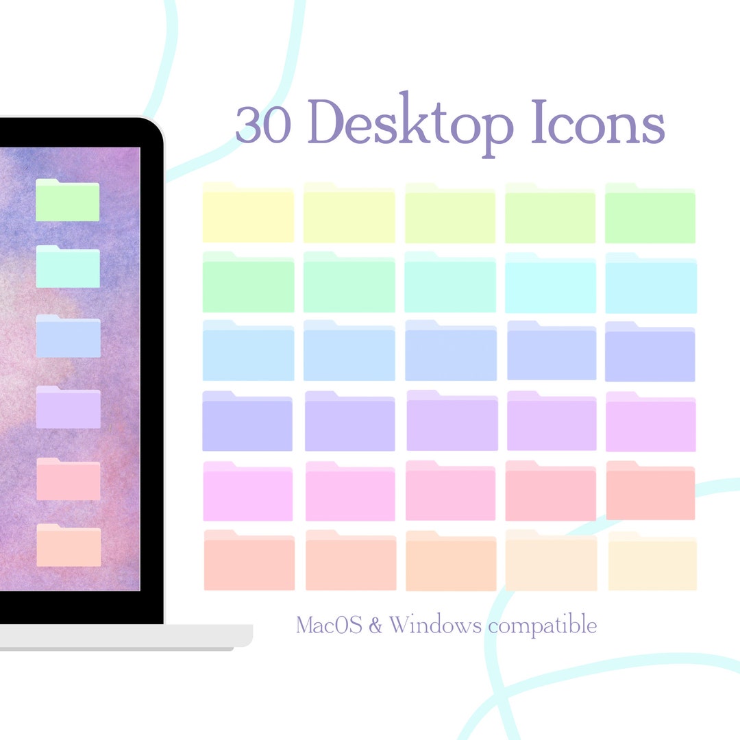 Pastel Rainbow Desktop Folder Icons, Mac + Windows Folders Icon, Pastel ...