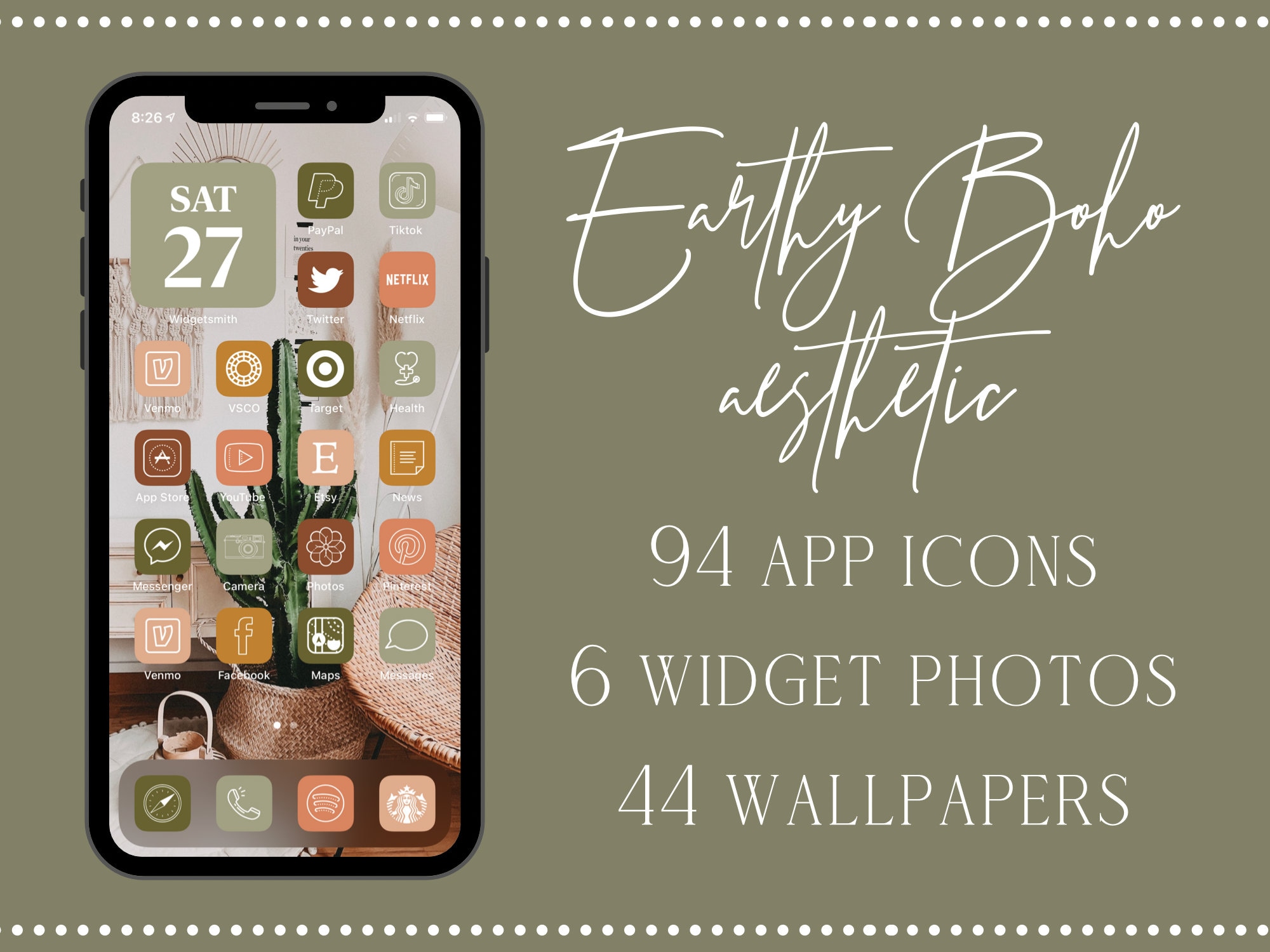 Earthy Boho App Icons, 94 iPhone App Icons Ios 14 Aesthetic, Neutral ...