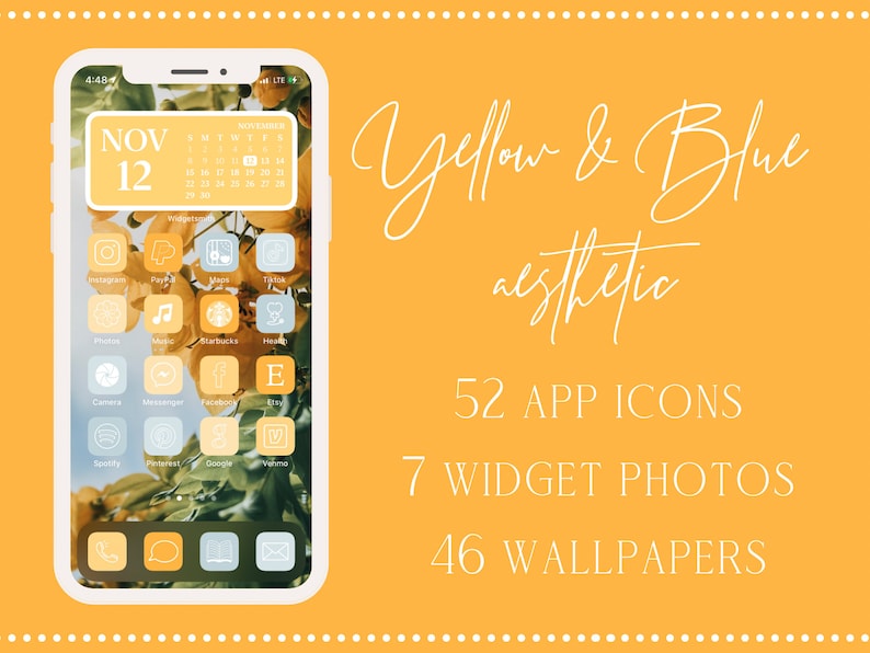 Yellow and Blue Ios App Icons 52 Iphone Ios 14 Aesthetic App | Etsy
