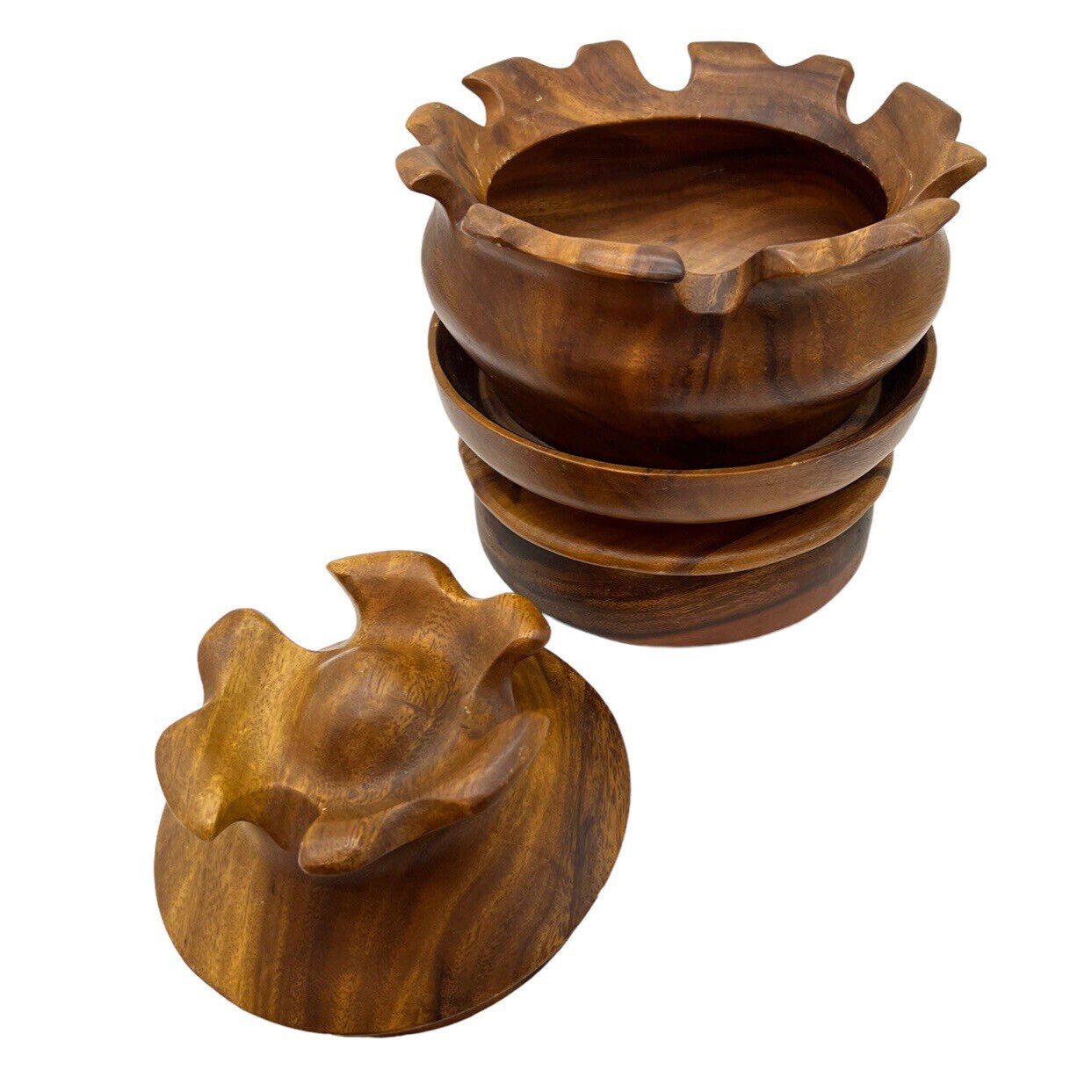 Vintage Monkeypod Wood Treenware Spice Storage Container Lazy Susan Tea ...