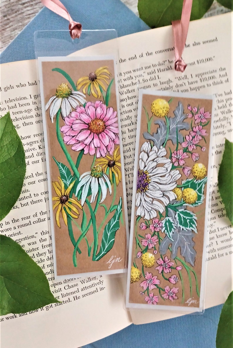 Hand-painted Flower Bookmark Set / Handmade Floral Bookmarks / Set of 2 ...