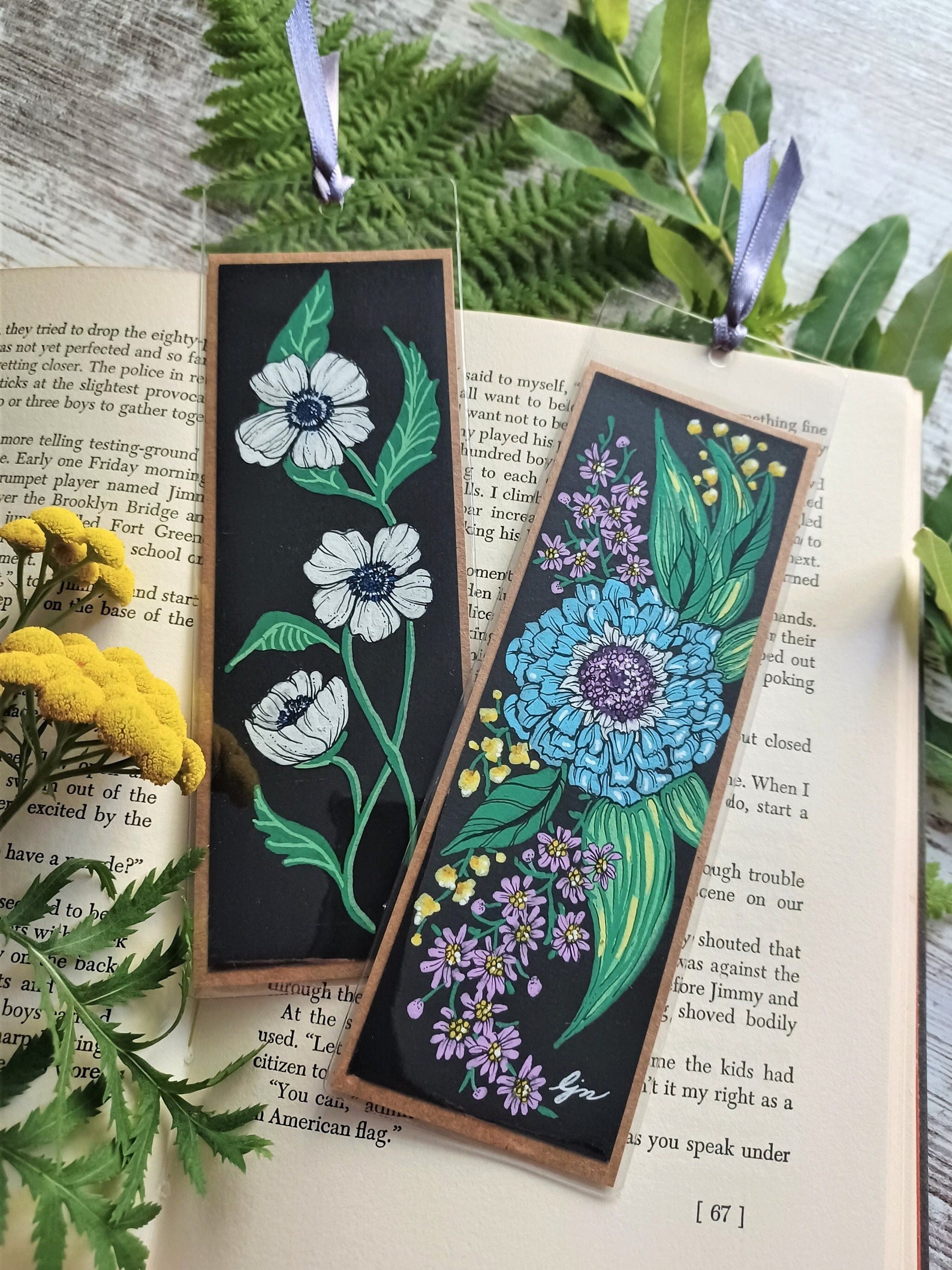 Handpainted Flower Bookmark Set / Handmade Floral Bookmarks / Set of 2 ...