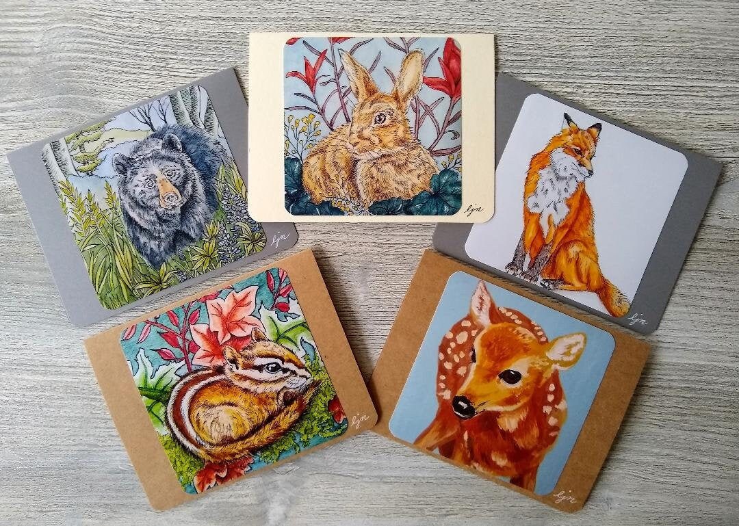 Woodland Animals Notecard Set / Watercolor Animal Cards / Set of 5 ...