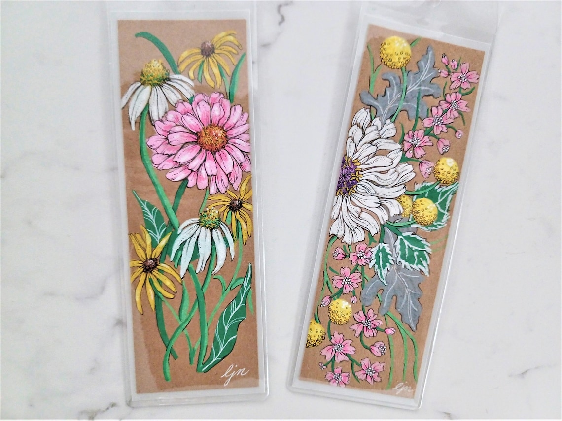 Hand-painted Flower Bookmark Set / Handmade Floral Bookmarks / Set of 2 ...