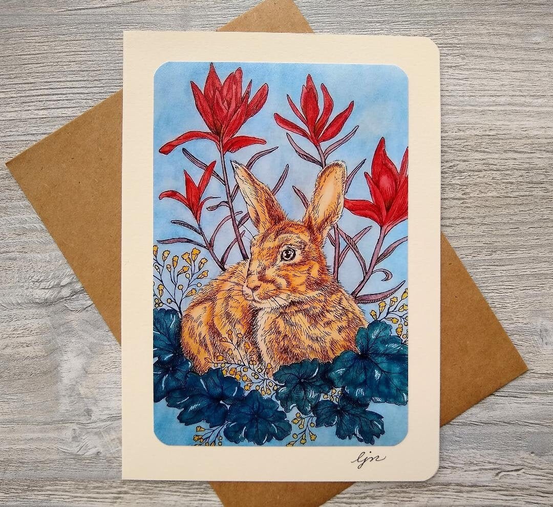 Rabbit Art Card/ Watercolor Bunny Greeting Card / 5x7 Blank Card - Etsy
