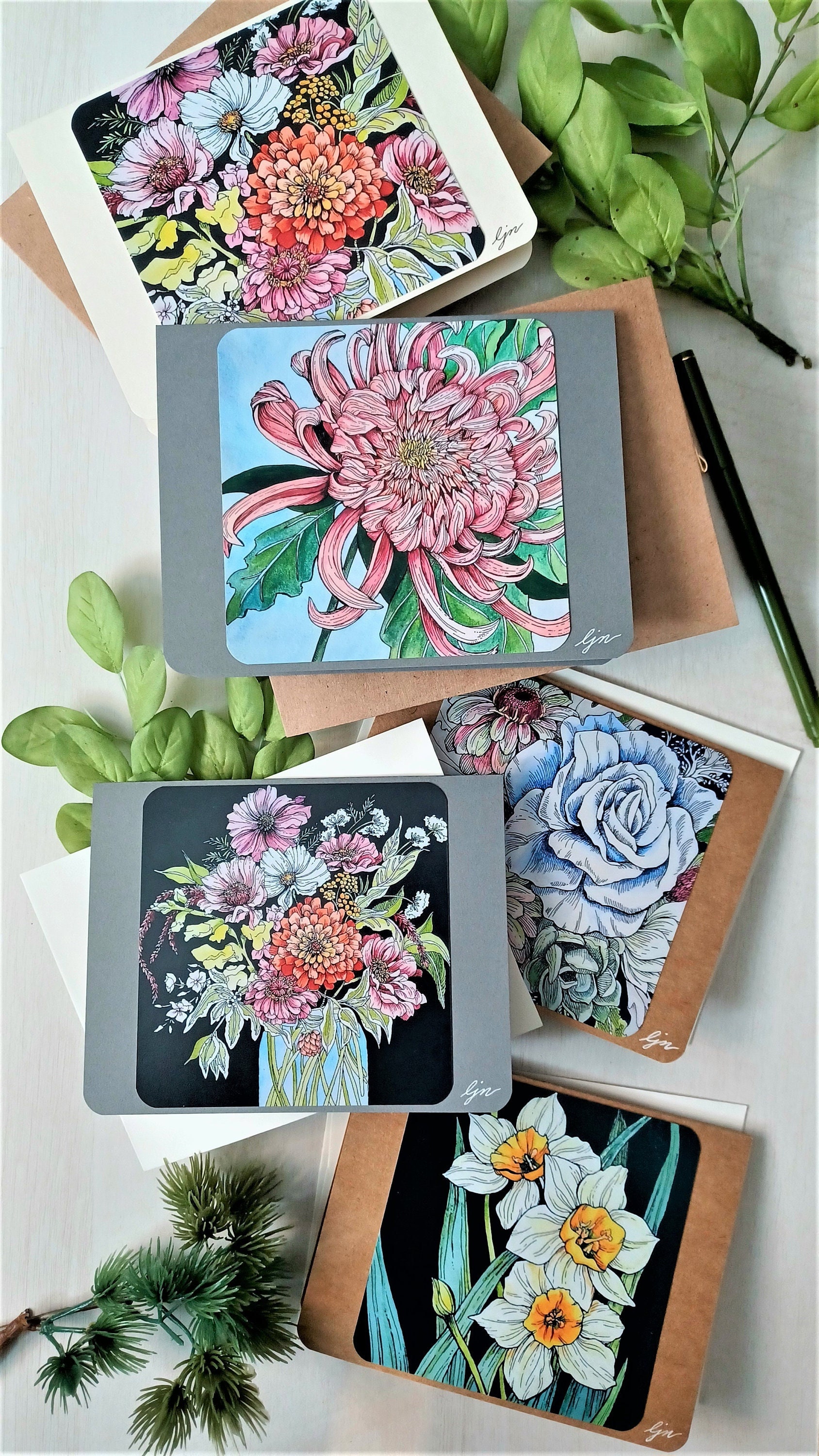 Flowers Notecard Set / Watercolor Floral Card Set / Blank Card Set - Etsy