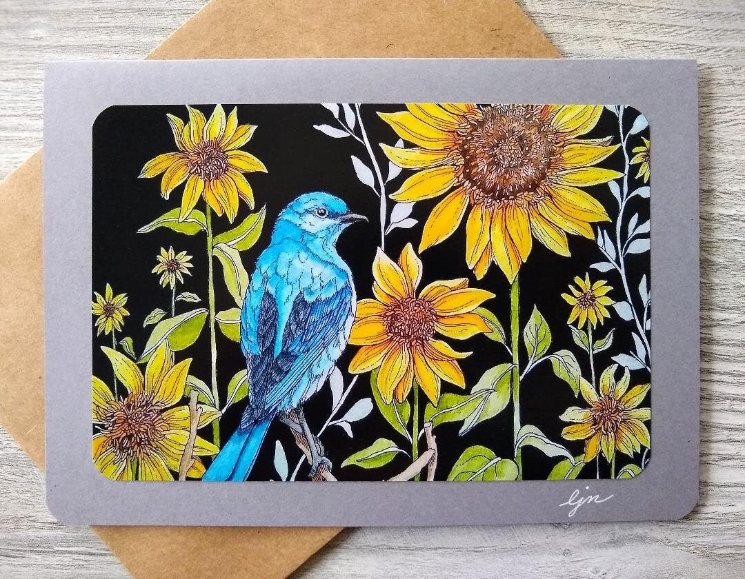 Blue Bird Card / Watercolor Bird Greeting Card / 5x7 Blank Card - Etsy
