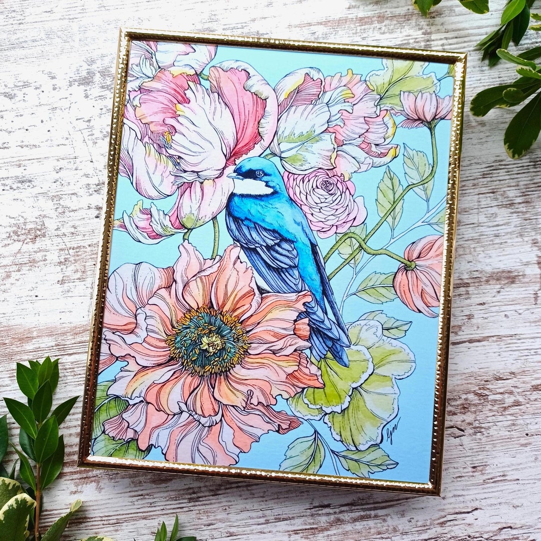 Watercolor Bird Art Print, 8x10 Bird Wall Art, Tree Swallow Painting ...