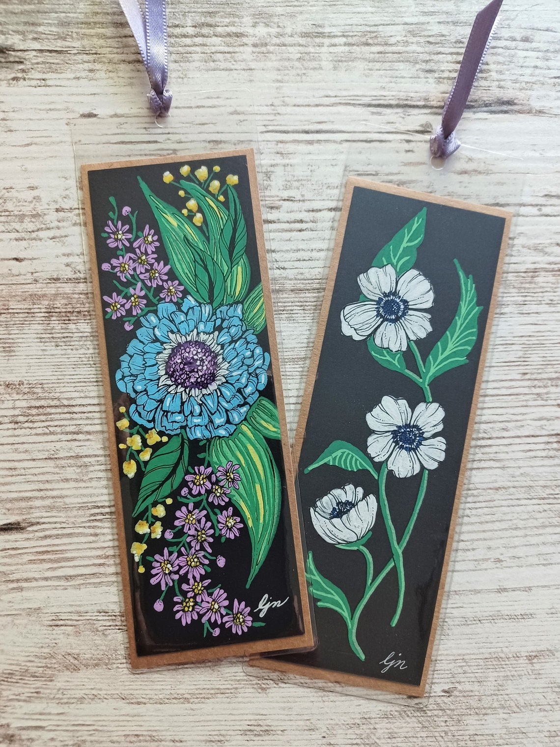 Handpainted Flower Bookmark Set / Handmade Floral Bookmarks / Set of 2 ...