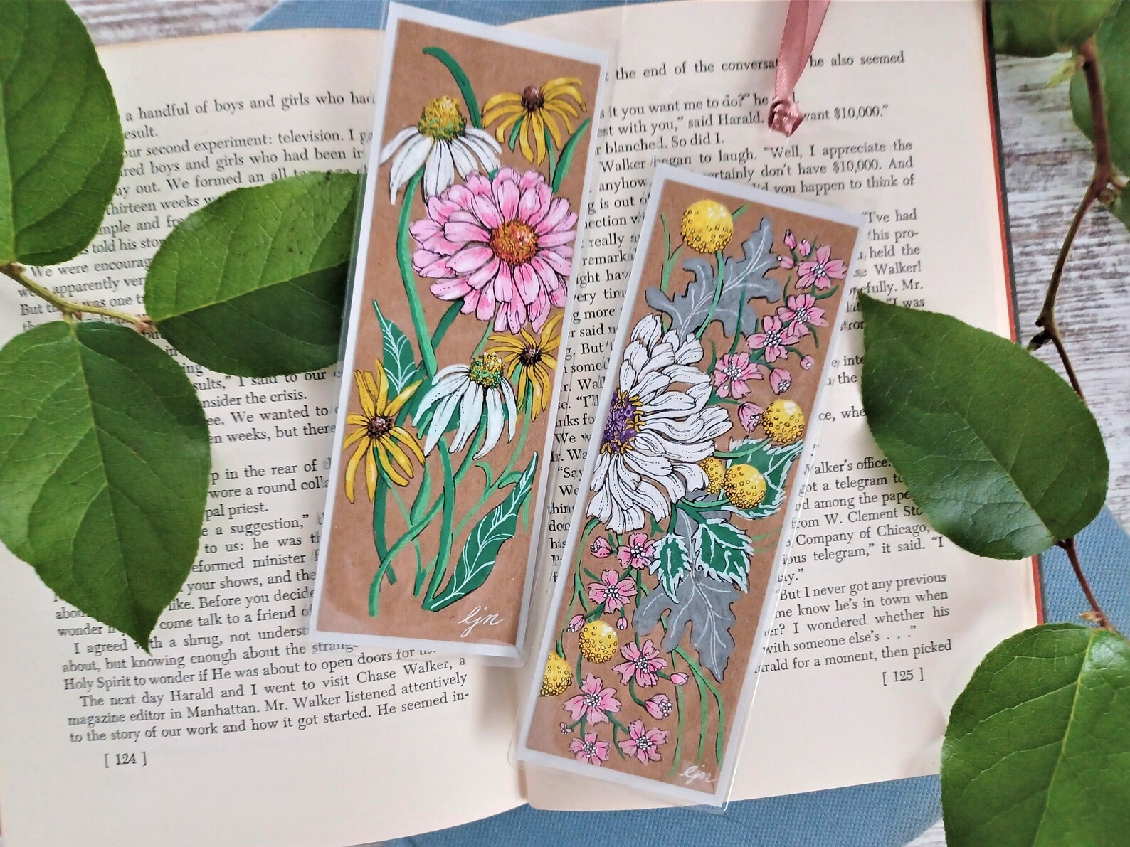 Hand-painted Flower Bookmark Set / Handmade Floral Bookmarks / Set of 2 ...