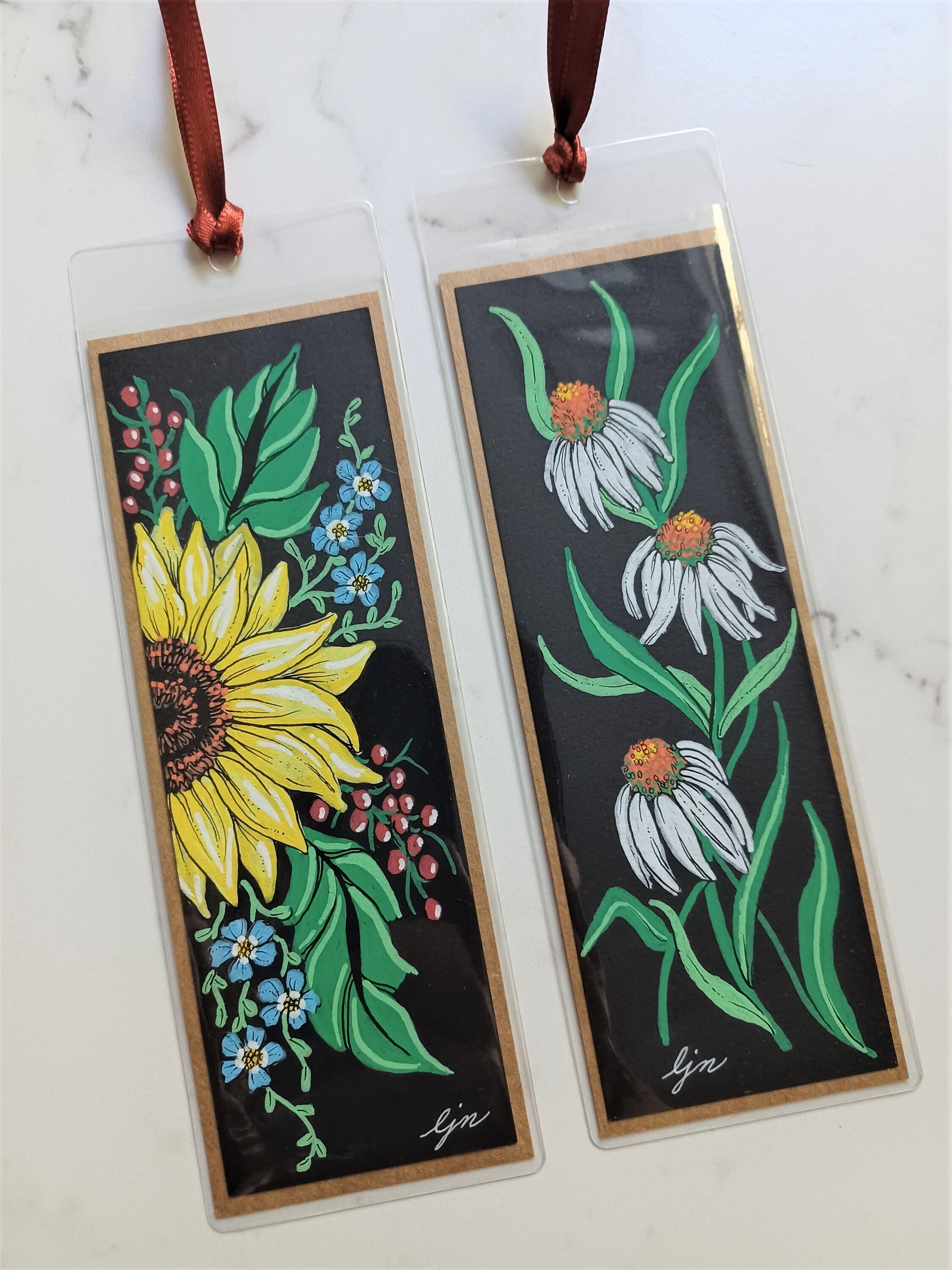 Handpainted Original Bookmark Set / Flower Bookmarks / Art - Etsy