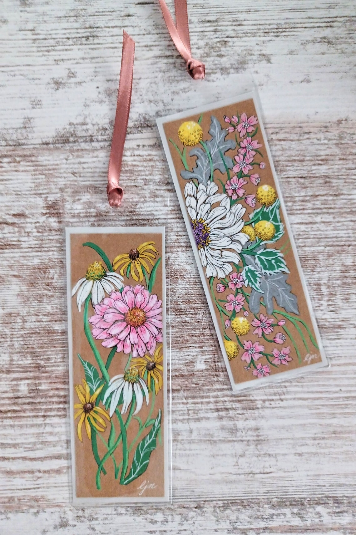 Hand-painted Flower Bookmark Set / Handmade Floral Bookmarks / Set of 2 ...