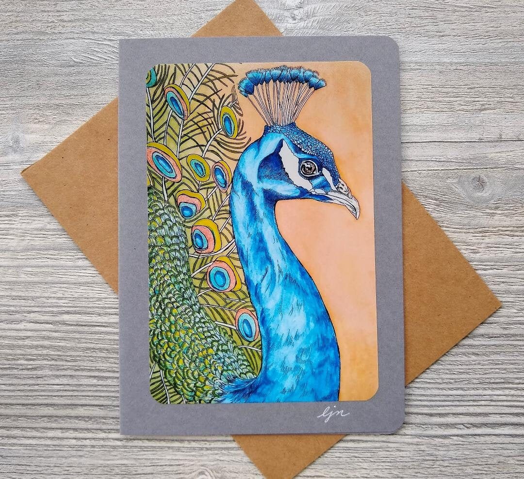 Watercolor Peacock Card/ Peacock Blank Card/ 5x7 Single Greeting Card ...
