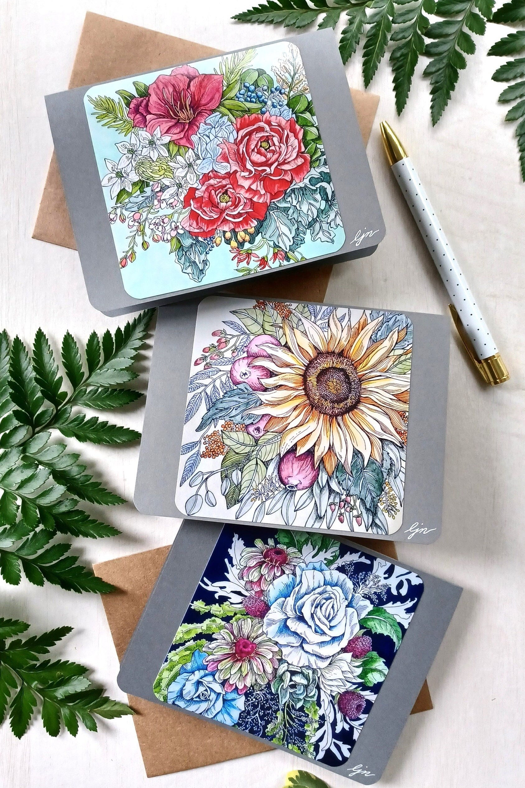 Floral Bouquet Notecard Set / Watercolor Flowers Card Set / Blank ...
