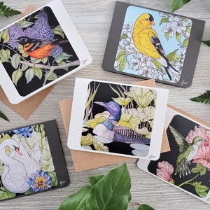 Watercolor Birds Note Card Set, Bird Art Note Cards, Set of 5 Blank ...