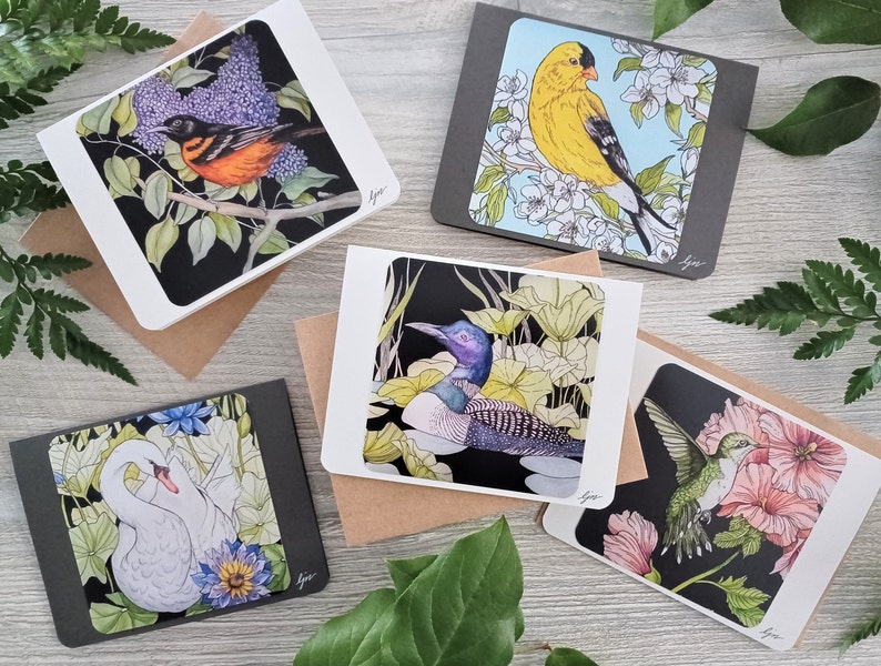 Watercolor Birds Note Card Set, Bird Art Note Cards, Set of 5 Blank ...