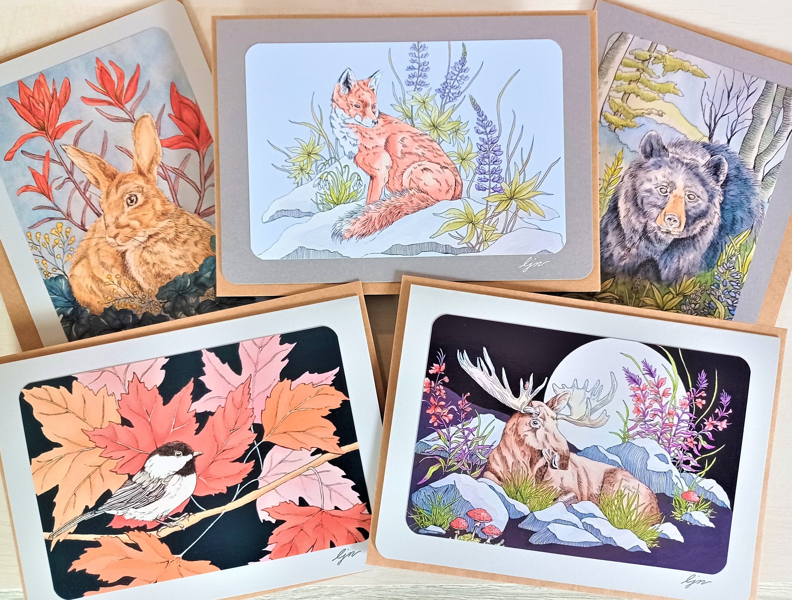 Woodland Animal Cards, Set of 5 Blank Cards With Envelopes, Watercolor ...