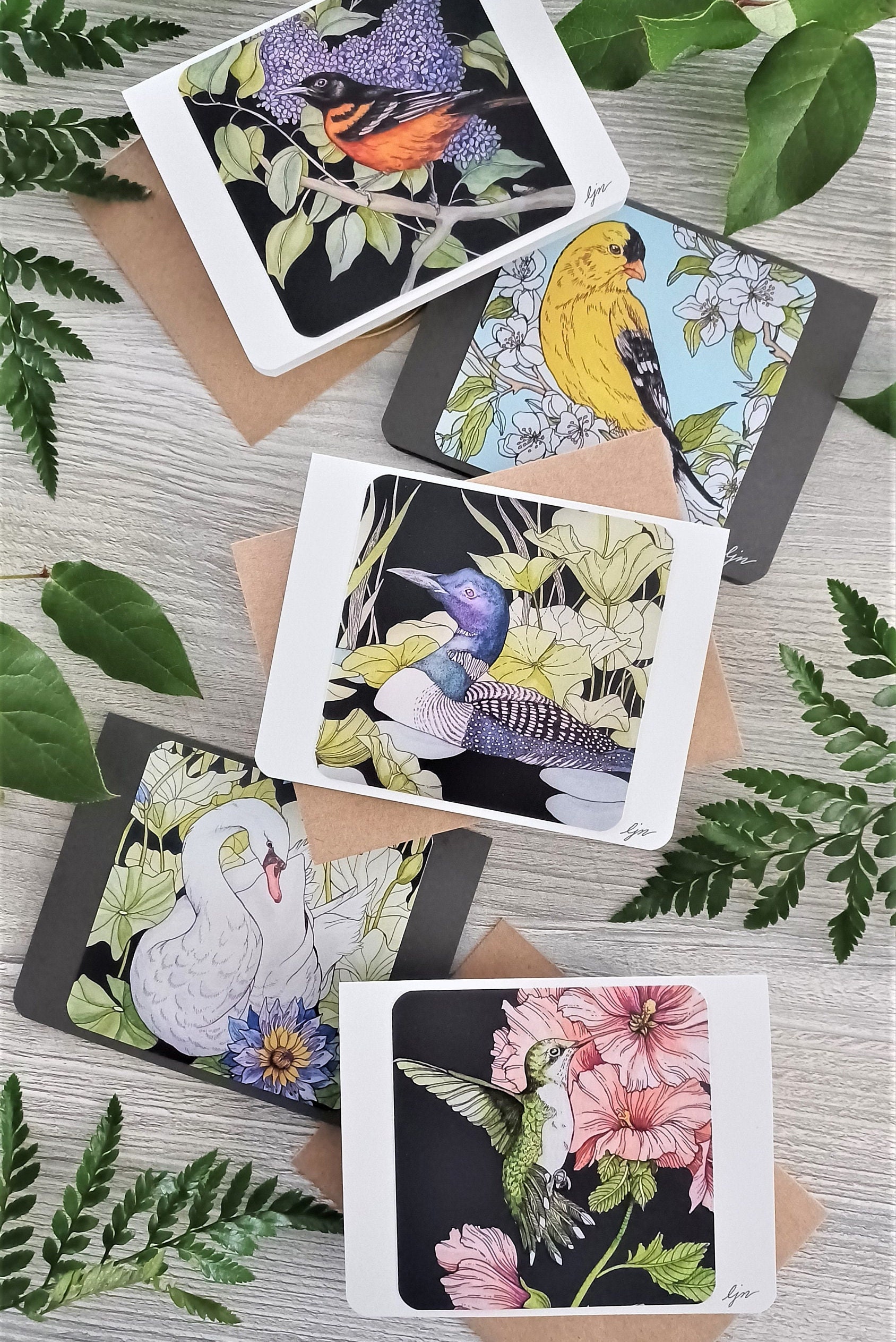 Watercolor Birds Note Card Set, Bird Art Note Cards, Set of 5 Blank ...